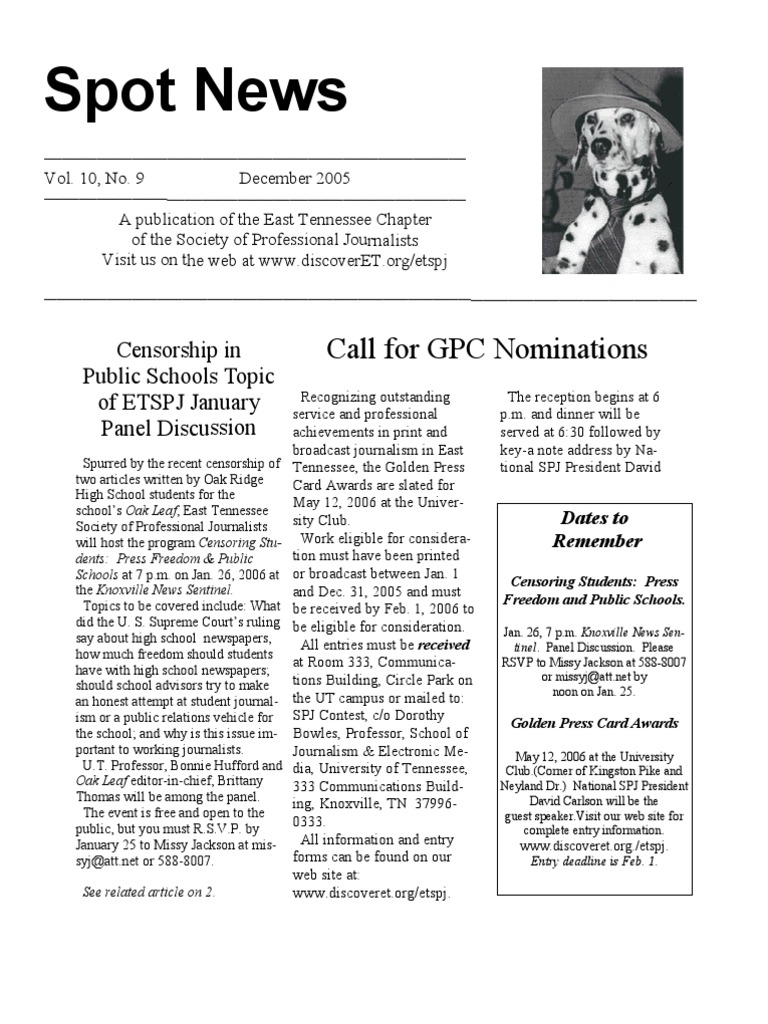 December 2005 Spot News | PDF | Journalism | First Amendment To The ...