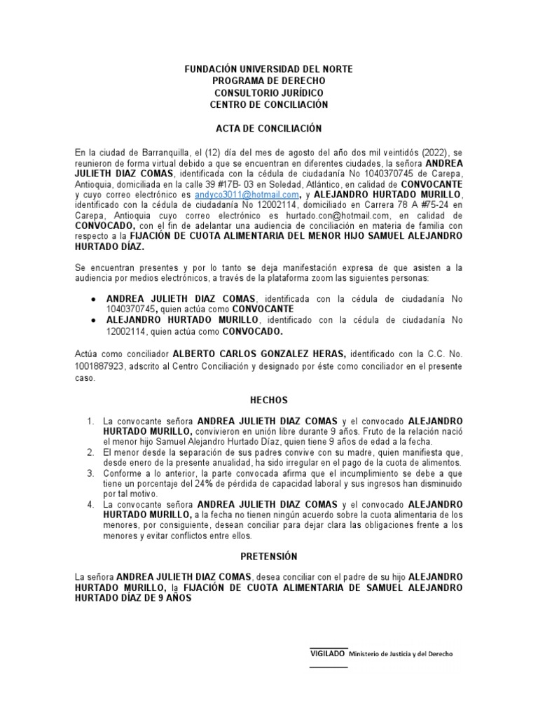 ACTA DE CONCILIACIÓN - Andrea Julieth | PDF