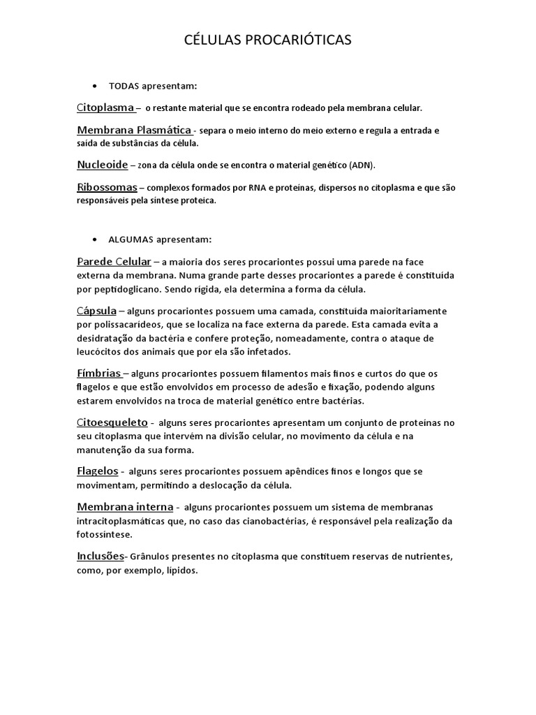 Estrutura e Funções das Células Procarióticas | PDF | Ciências e Matemática