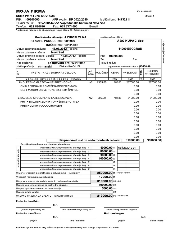 Racun BEZ - PDV GRADJEVINA Kumulativ | PDF