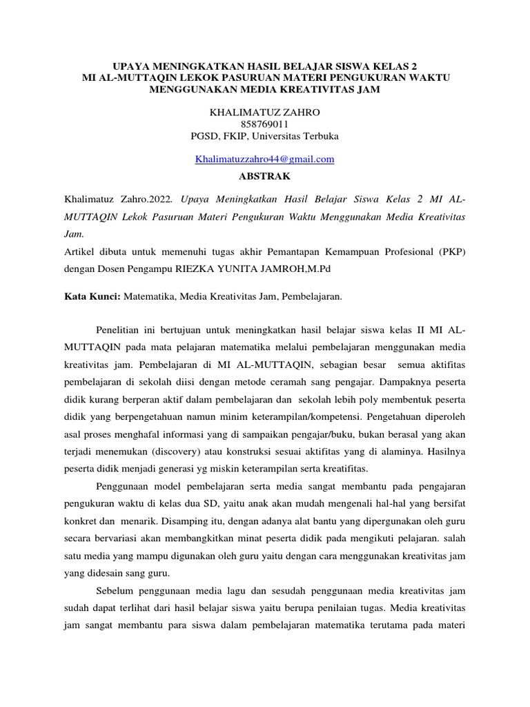 TUGAS 3 Draf Artikel Khalimatuz Zahro | PDF | Karier & Perkembangan | Ilmu Sosial