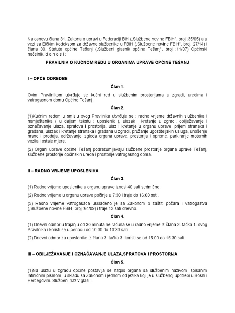 Pravilnik o Kućnom Redu | PDF