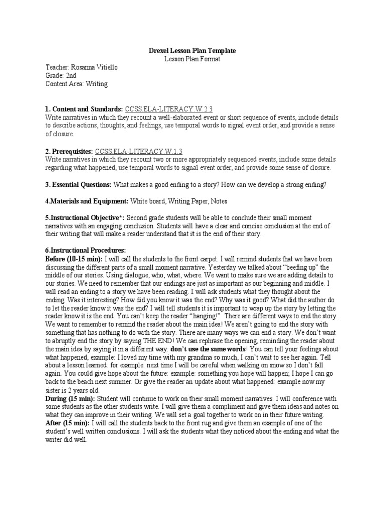 Writing Lesson Plan - Narritive Endings | PDF | Lesson Plan | Narrative