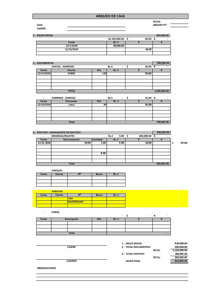 Formato de Arqueo de Caja Diario | PDF | Bancos | Auditoría