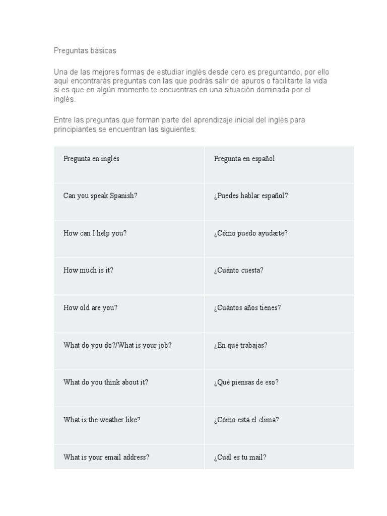 Preguntas Básicas en Ingles | PDF