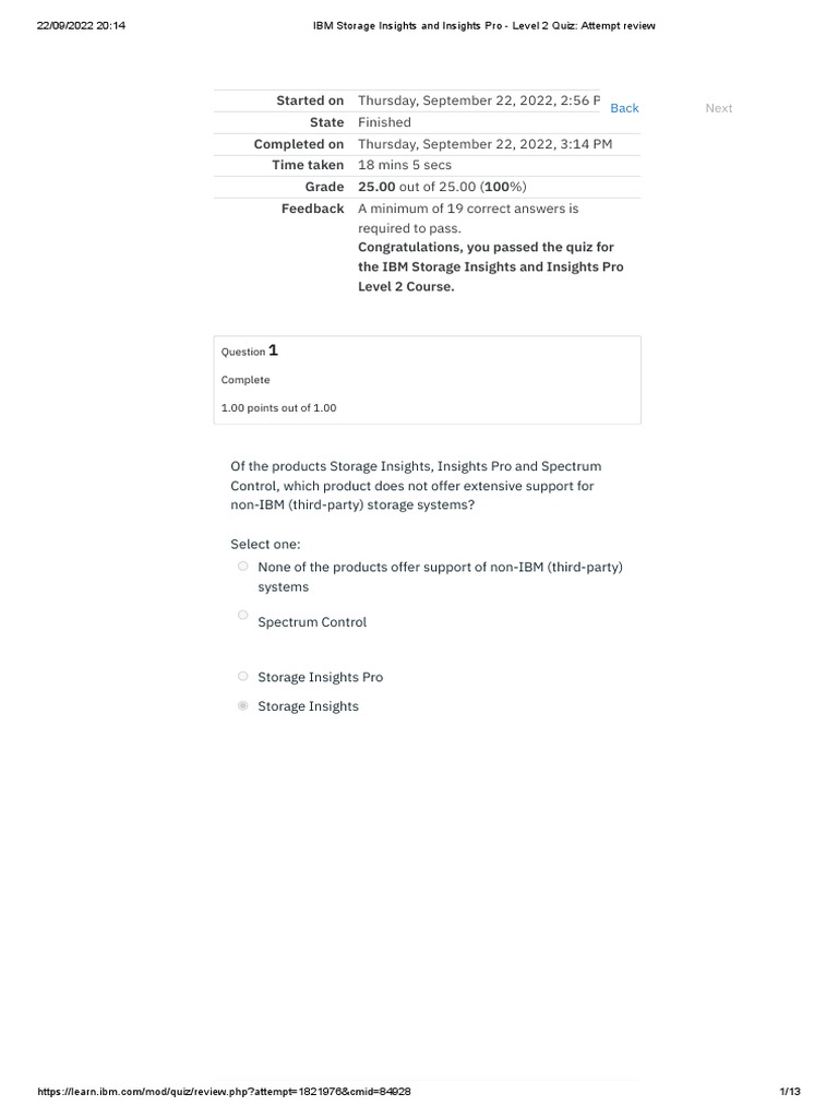 Ibm Storage Insights And Insights Pro Level 2 Quiz Attempt Review Pdf Cloud Computing Ibm
