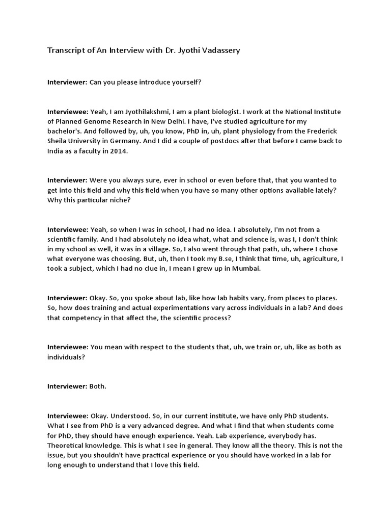 Interview Transcript | PDF | Theory | Hypothesis