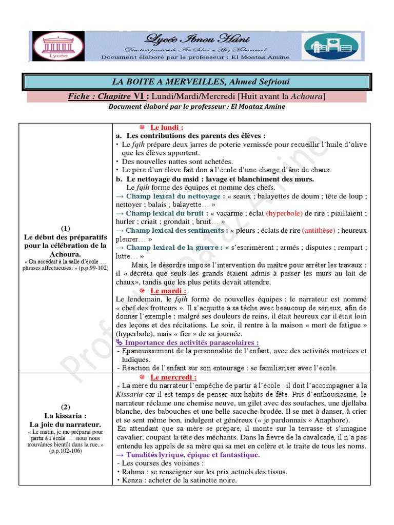 Résumé du Chapitre 6 de La Boîte à Merveilles | PDF