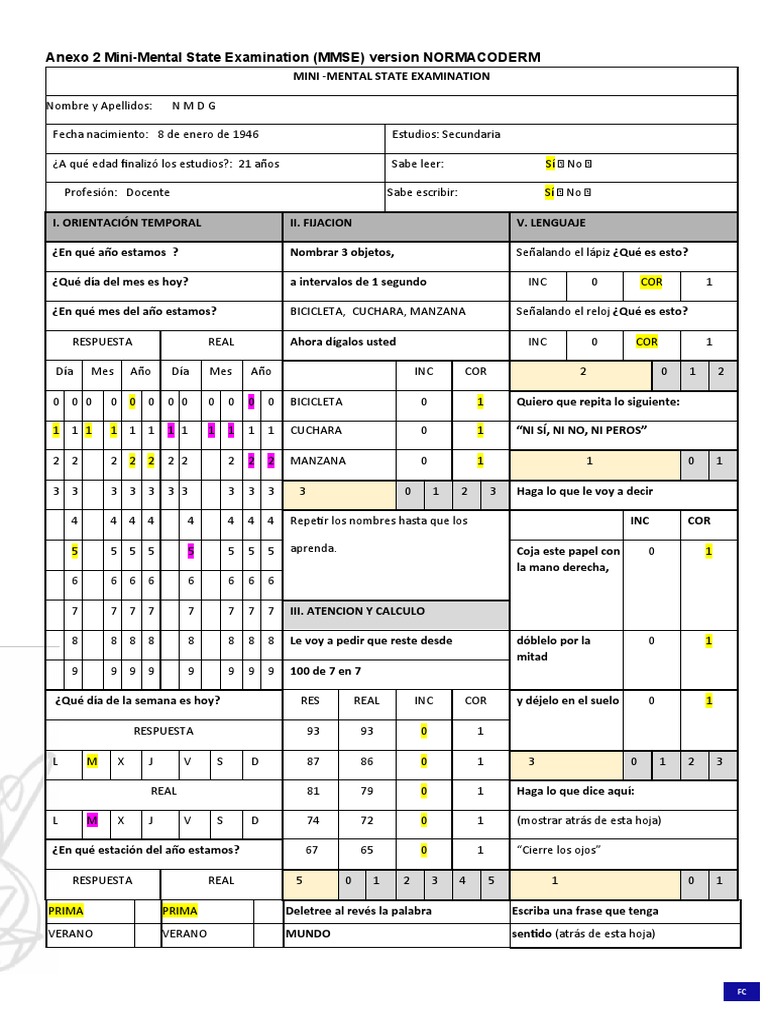 Protocolo Del Mini Mental NEURO | PDF | Diagnostico medico | Ciencia cognitiva