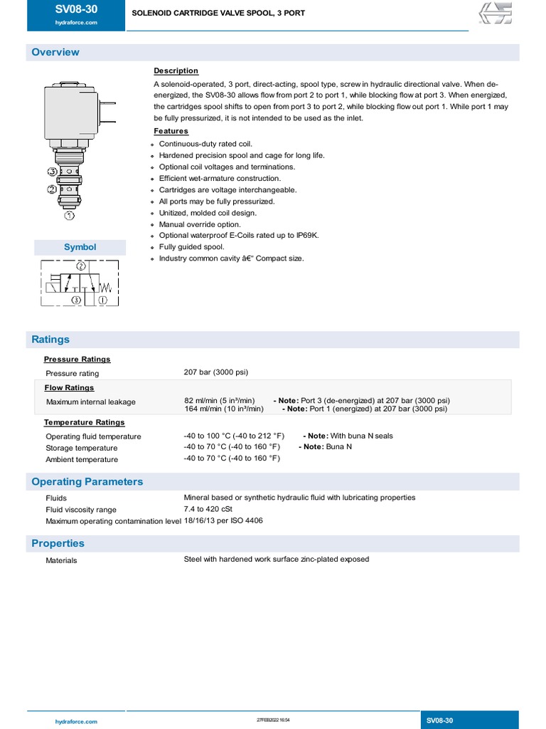 SDV 08-30 Cartucho Hydraforce | PDF | Viscosity | Valve
