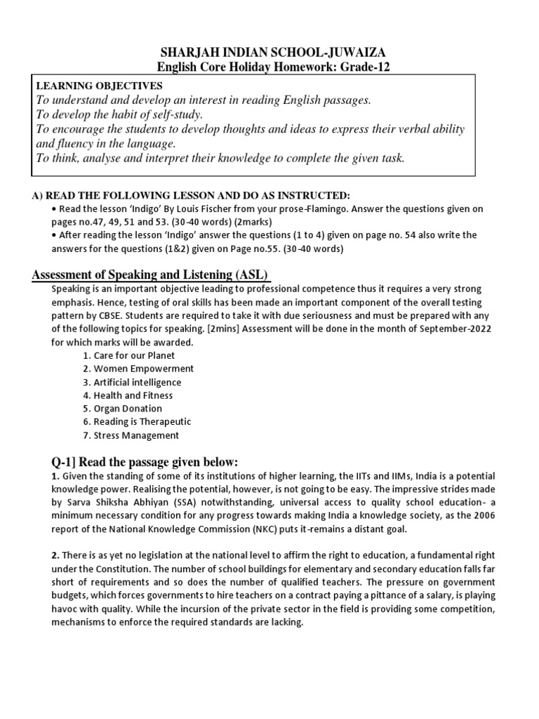 Grade 12 English Holiday Homework | PDF | University And College ...