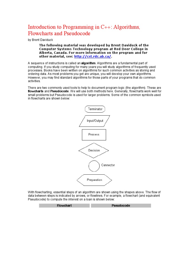 Introduction To Programming in C++: Algorithms, Flowcharts and Pseudocode | PDF