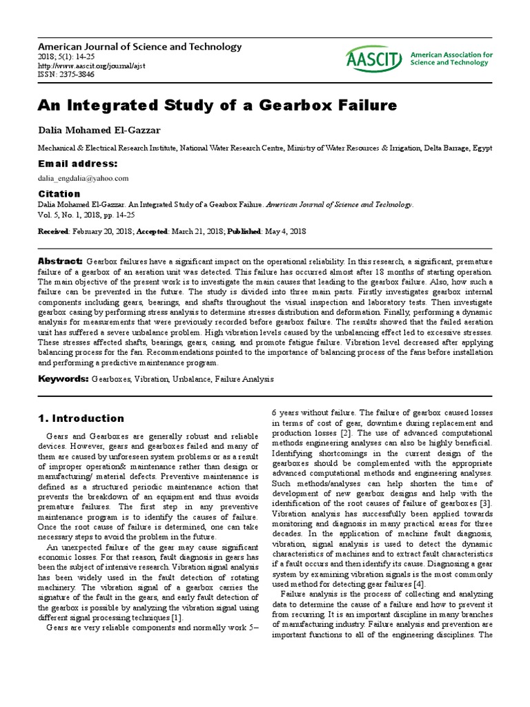 An Integrated Study of A Gearbox Failure. | PDF | Strength Of Materials ...