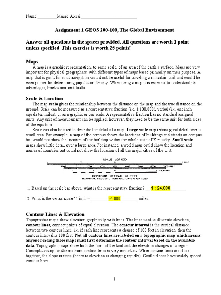 Assignment 1 - Topographic Maps - 22 - Mauro Alessi | PDF | Contour ...