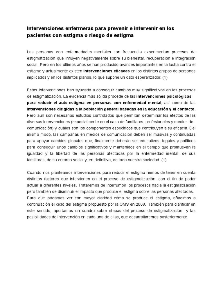 Intervenciones para Combatir el Estigma Mental | PDF | Salud mental ...