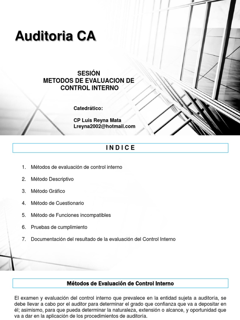 Presentación 8 Sesion - AUD CA - Métodos de Evaluación de Control Interno | Descargar gratis PDF ...