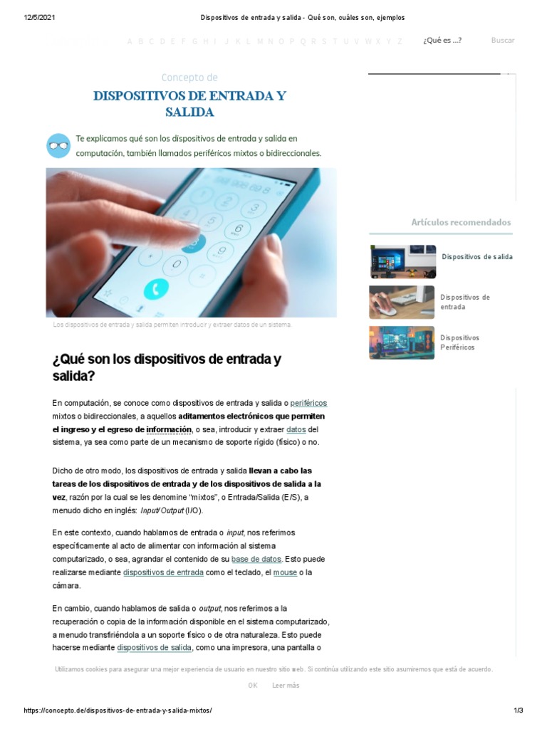 Dispositivos de Entrada y Salida - Qué Son, Cuáles Son, Ejemplos | PDF ...