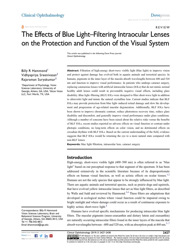 The Effects of Blue Light-Filtering Intraocular Lenses | PDF | Contrast ...