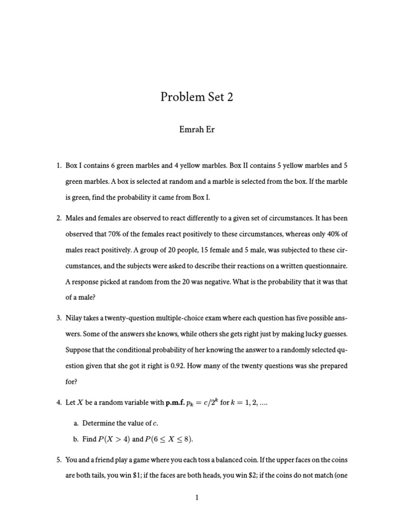 Problem Set 2: Emrah Er | PDF | Probability Density Function | Probability Distribution