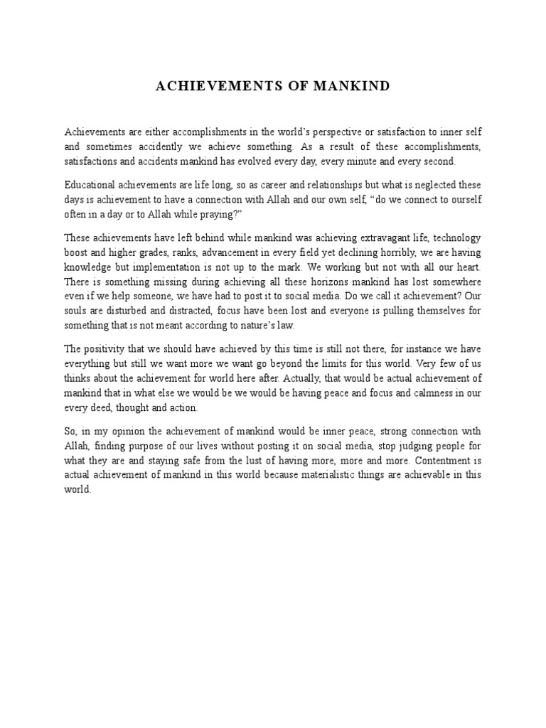 Acievment of Mankind | PDF | Self-Improvement