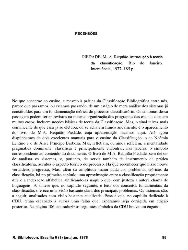 PIEDADE (1983) Introdução À Teoria Da Classificação | PDF