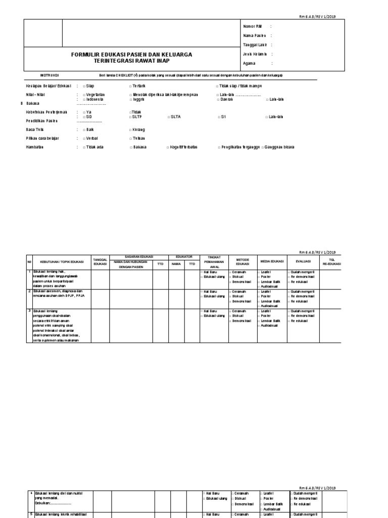 Form Edukasi Rawat Inap | PDF