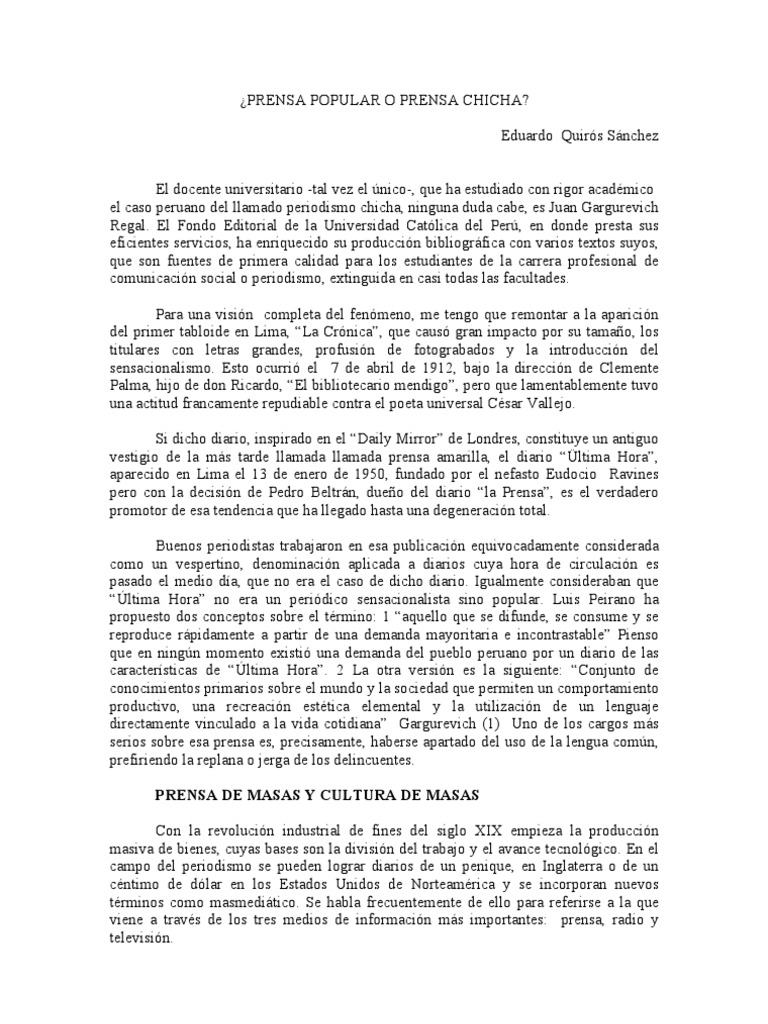 Prensa Chicha: Orígenes y Evolución | PDF | Publicación | Lima