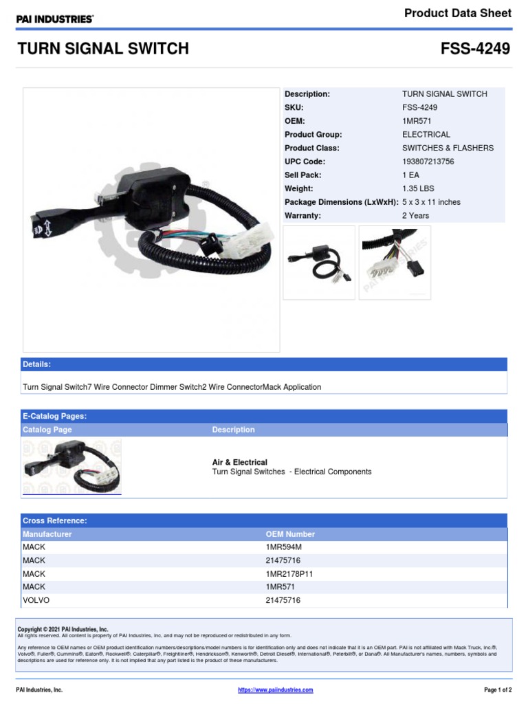 Pai Data Sheet FSS-4249 | PDF | Manufactured Goods | Automotive Industry