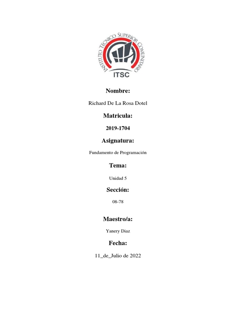 Fundamento De Programacion Unidad 5 Pdf Flujo De Control Algoritmos 6833