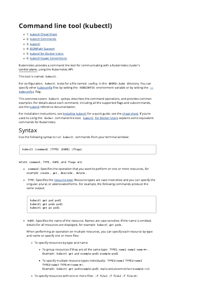 Command Line Tool Kubectl Kubernetes Pdf Command Line Interface