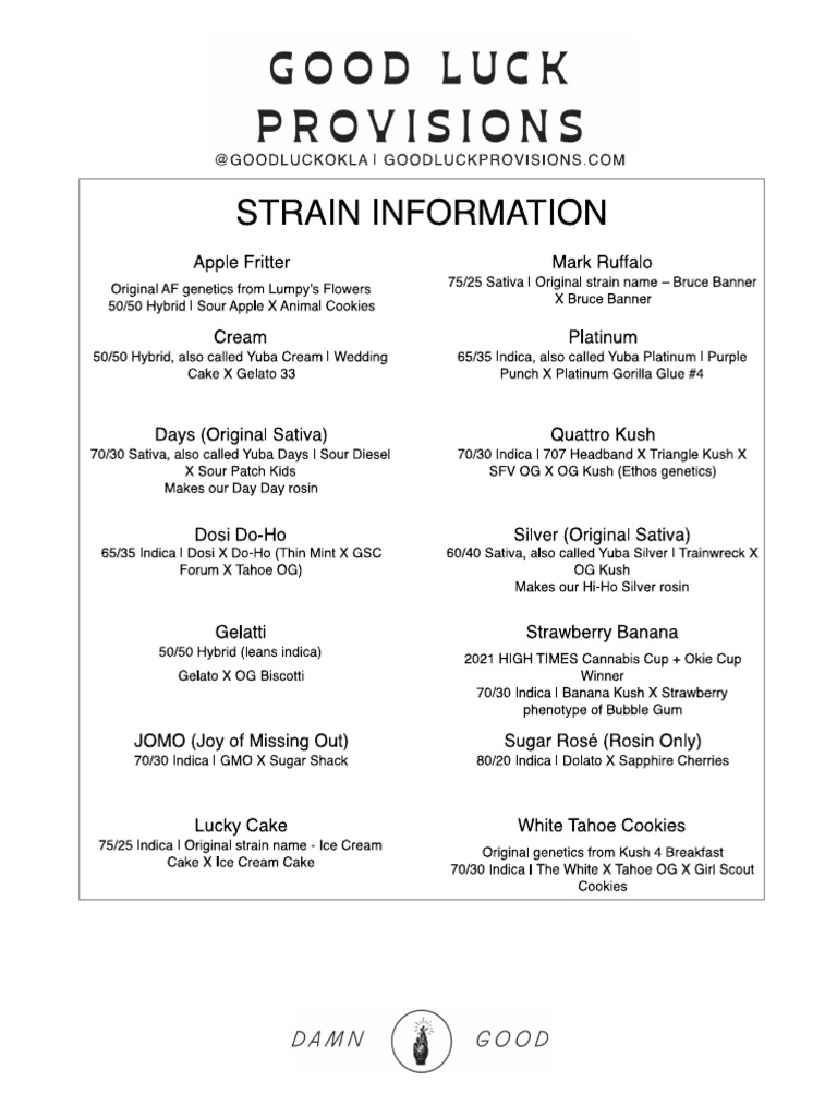 Good Luck Provisions Menu | PDF