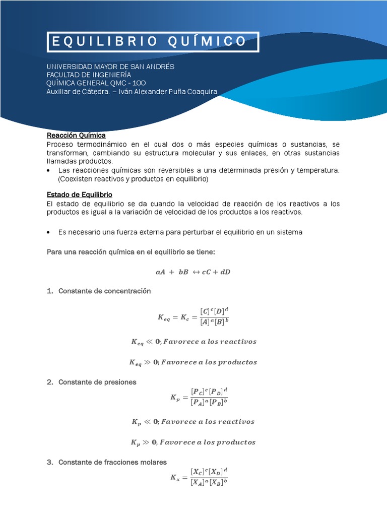 Equilibrio Químico y Le Chatelier | PDF | Equilibrio químico | Reacciones químicas