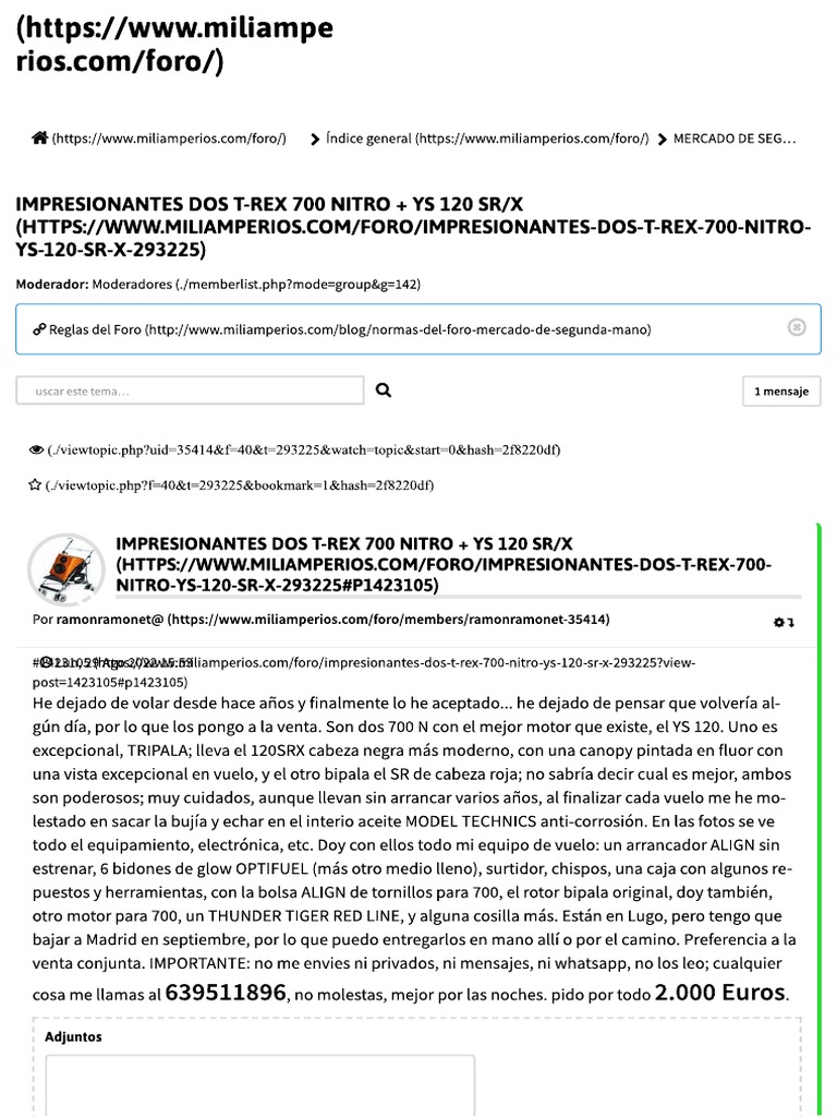 IMPRESIONANTES DOS T-REX 700 NITRO + YS 120 SR - X - Miliamperios | PDF ...