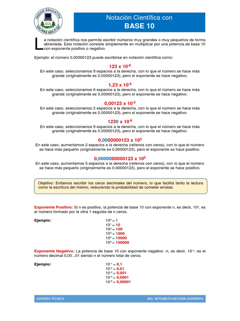 Guía de Notación Científica Base 10 | PDF | Exponenciación | Comunicación