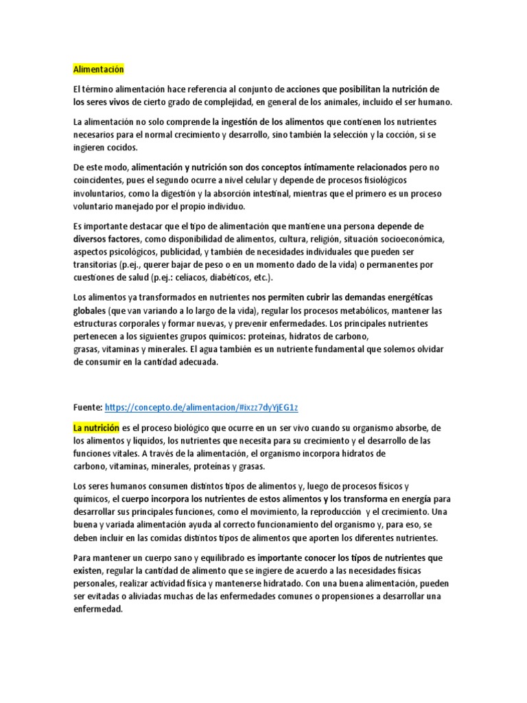 La relación entre alimentación, nutrición y fisiología: Un vistazo ...