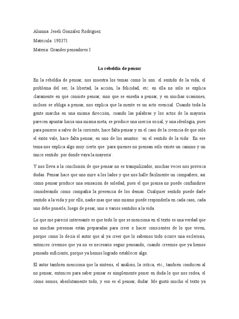 La Rebeldía de Pensar | PDF