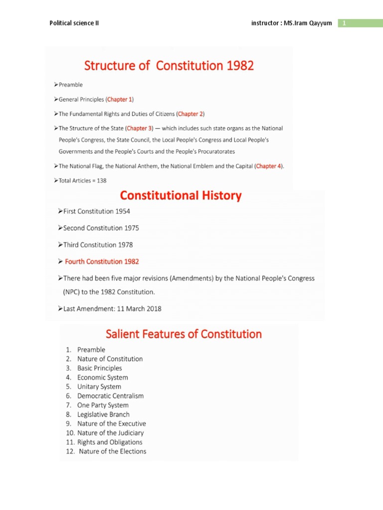 Salient Features of Constitution of China | PDF
