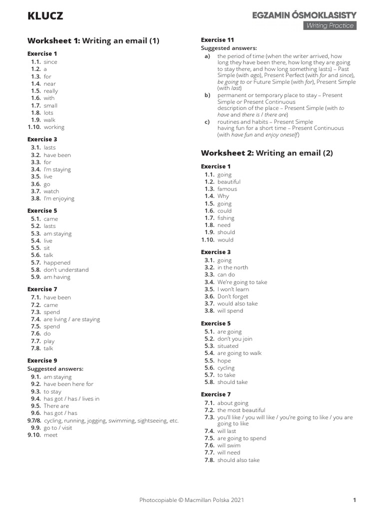 Writing Practice Answer Key | PDF