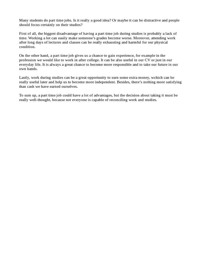 Essay Part Time Job For Students | PDF