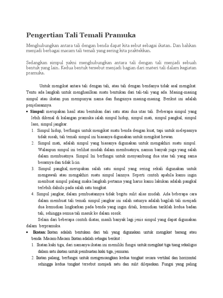 Panduan Tali Temali Pramuka Lengkap | PDF