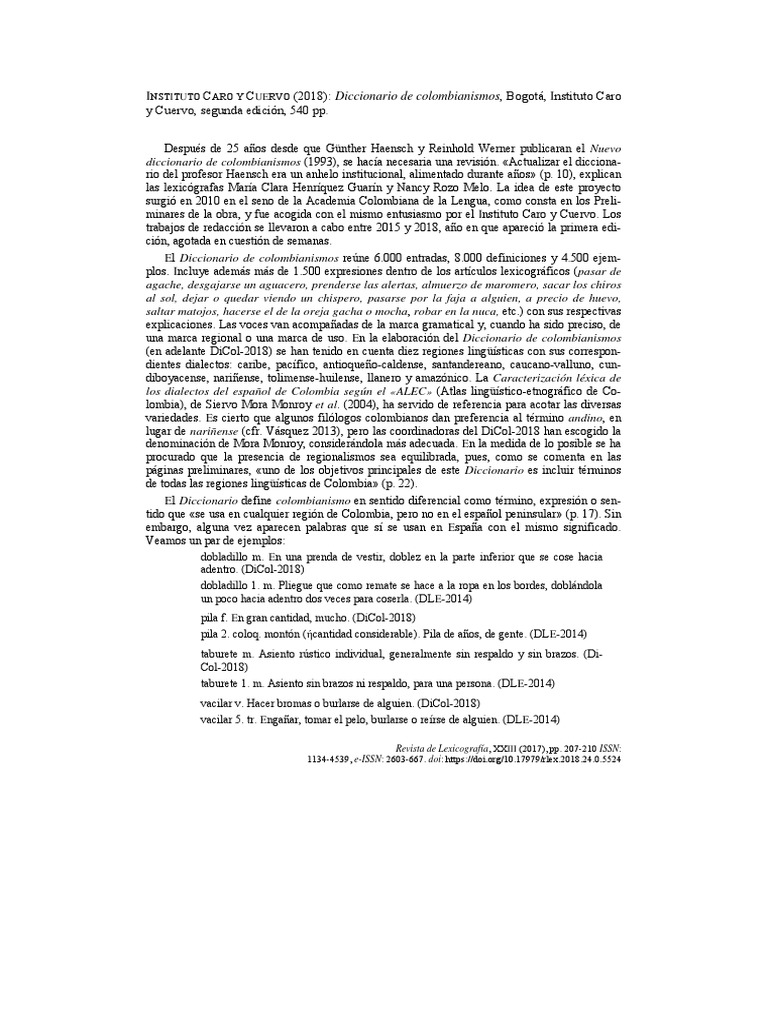 Reseña del Diccionario de Colombianismos | PDF | Colombia | Lingüística