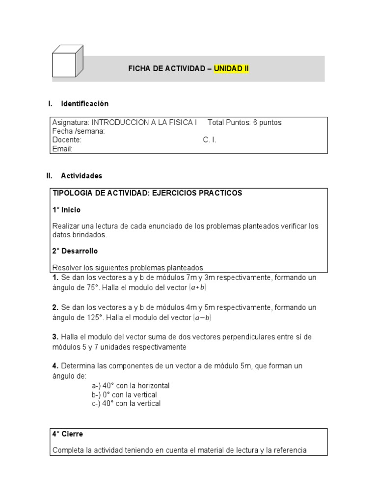 Unidad Ii - Ejercicio - Introducción A La Física I | PDF