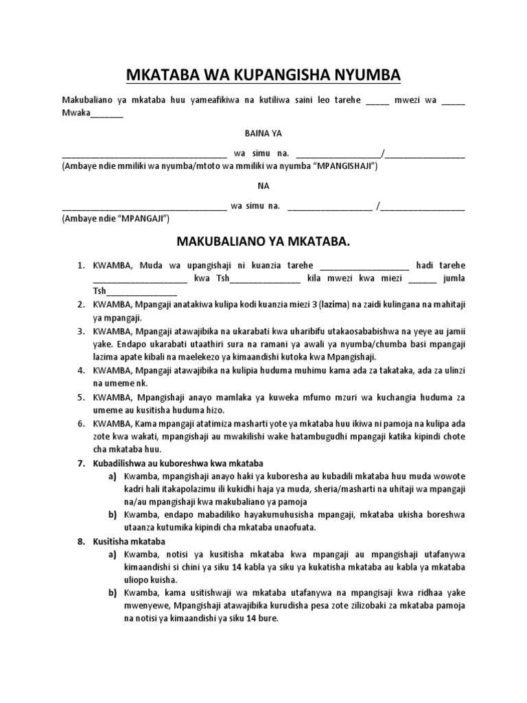 Mkataba Wa Kupangisha Nyumba | PDF