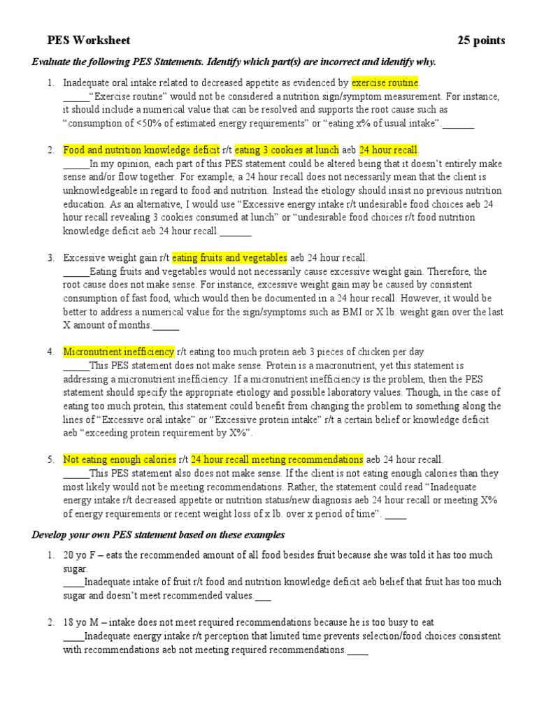 Pes Statement Worksheet | PDF | Obesity | Foods