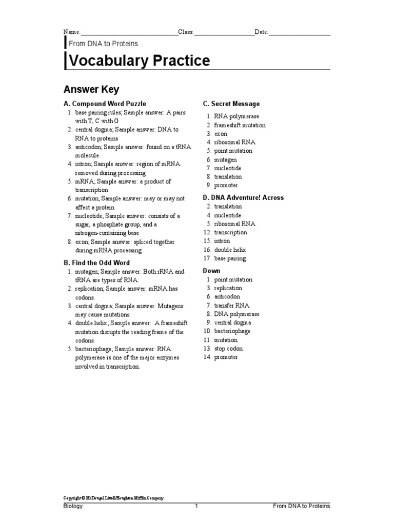 Vocabulary Practice Dna | PDF | Dna | Rna
