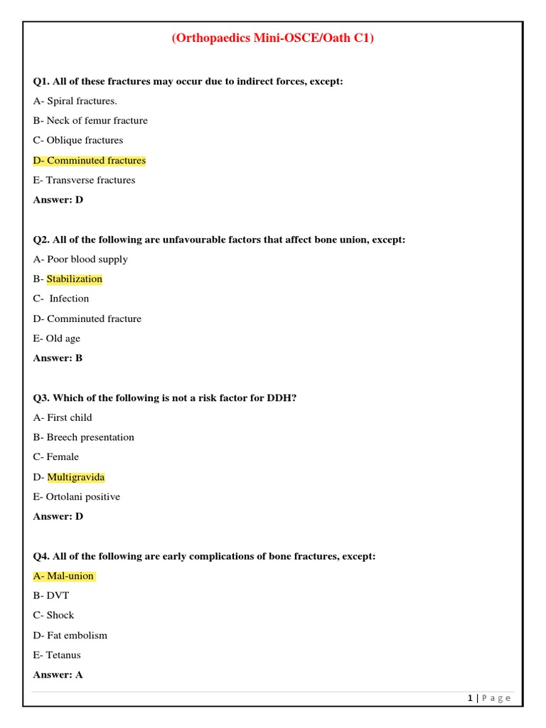 Orthopedics Oath C1 Mini-OSCE | PDF | Knee | Limbs (Anatomy)