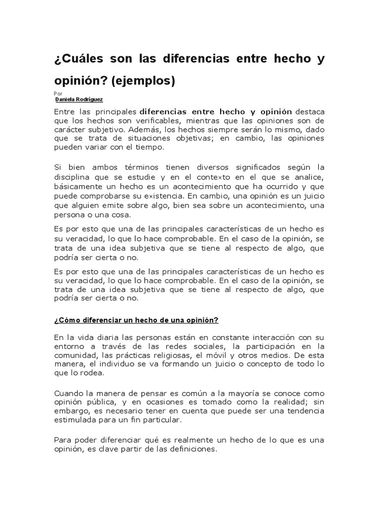 Cuáles Son Las Diferencias Entre Hecho y Opinión | PDF | Verdad ...