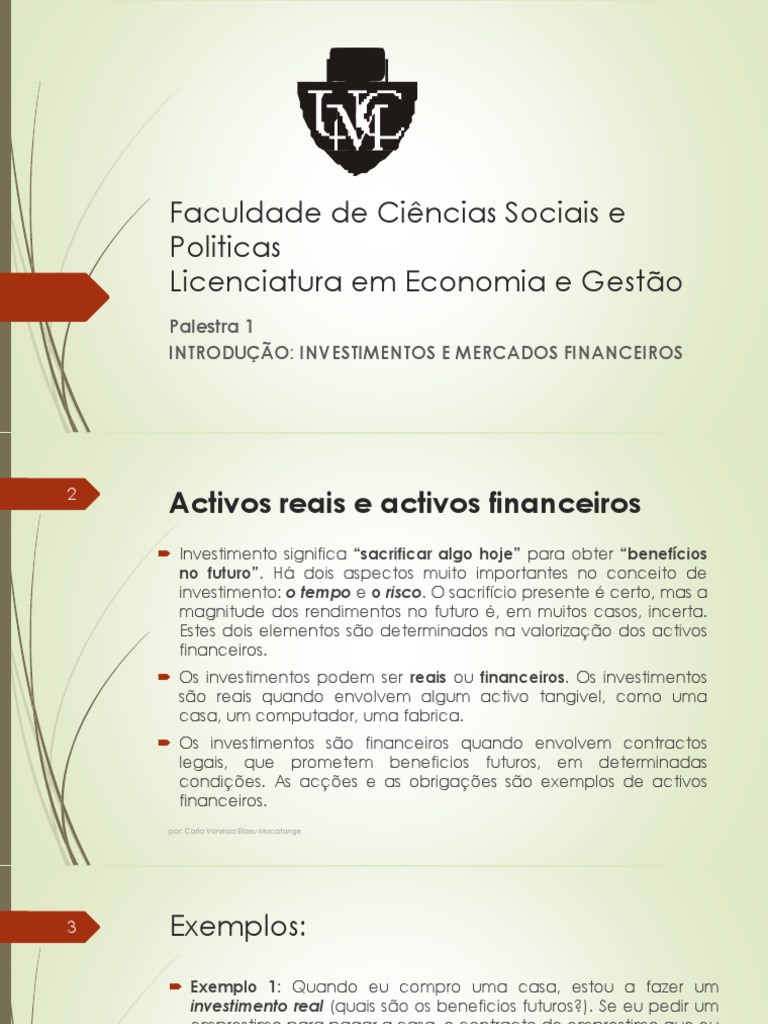 Palestra 1 - Investimentos e Mercados Financeiros | PDF | Risco | Juros