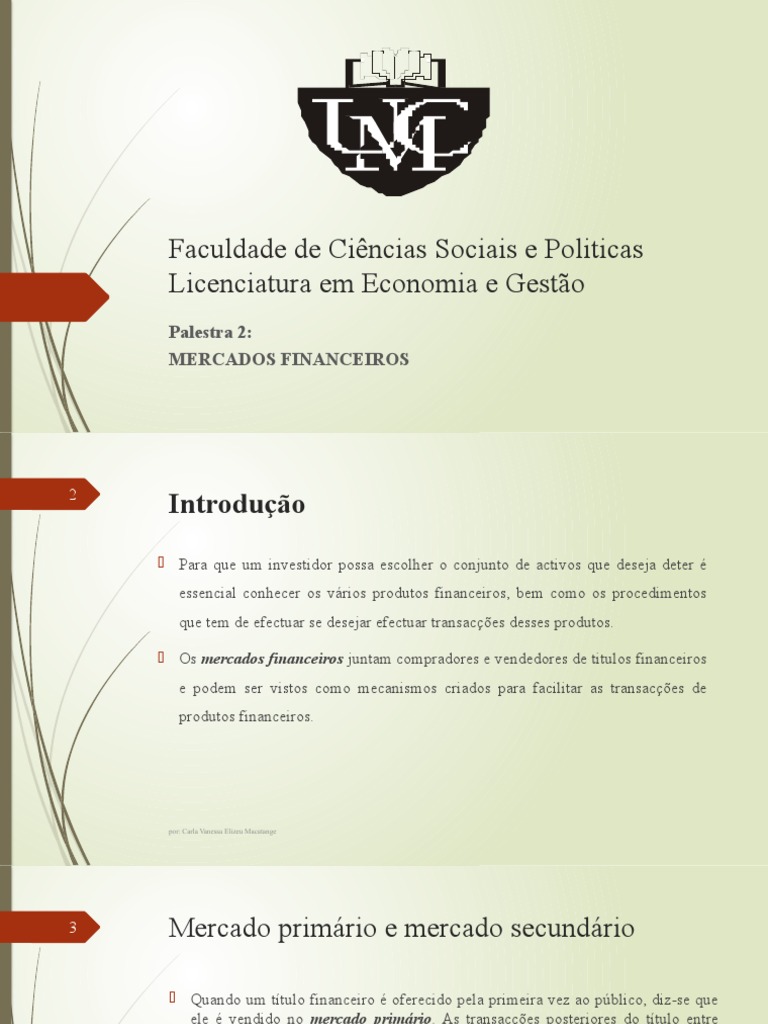 Palestra sobre Mercados Financeiros | PDF | Mercado de capital ...