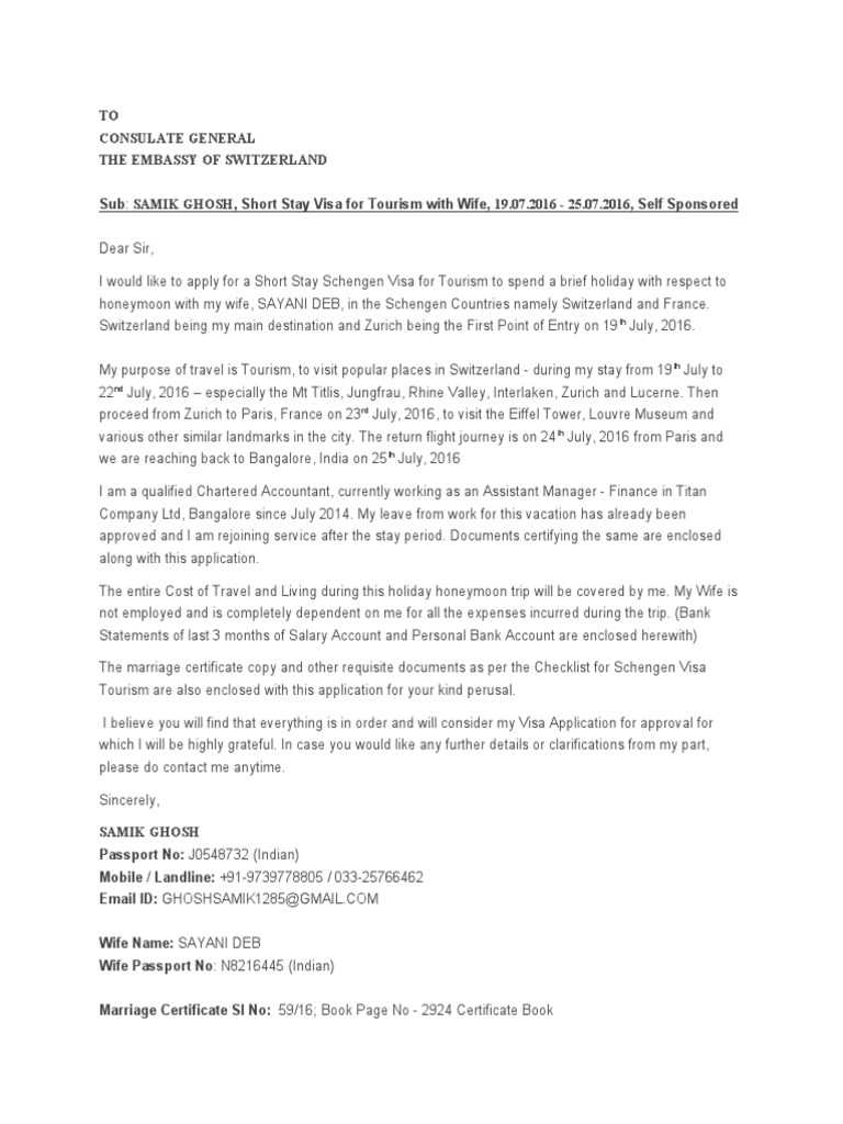 Schengen Visa - Covering Letter | PDF